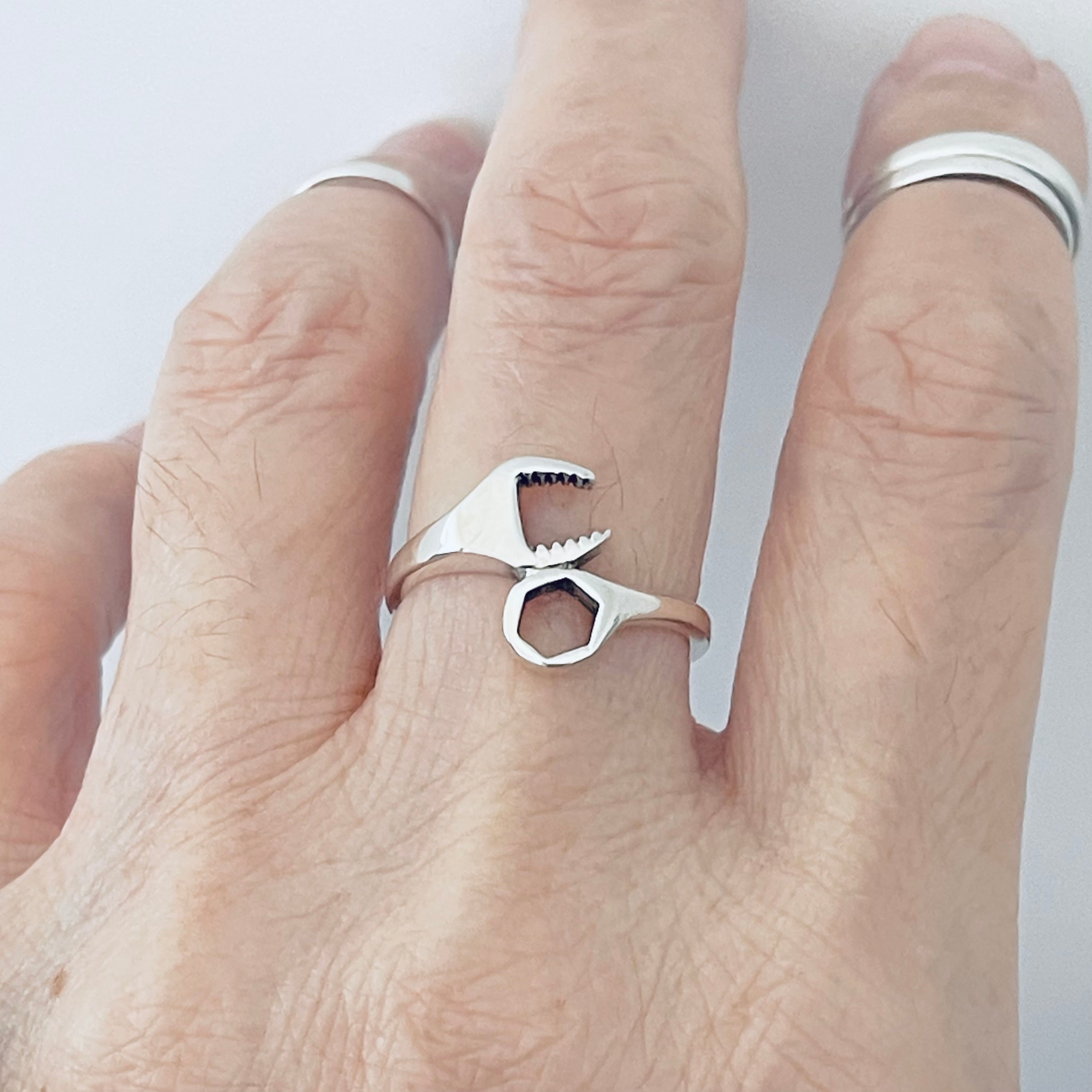 Sterling Silver Unisex Wrench Ring Mechanic Tool Silver Rings Car Tools 4 3 4